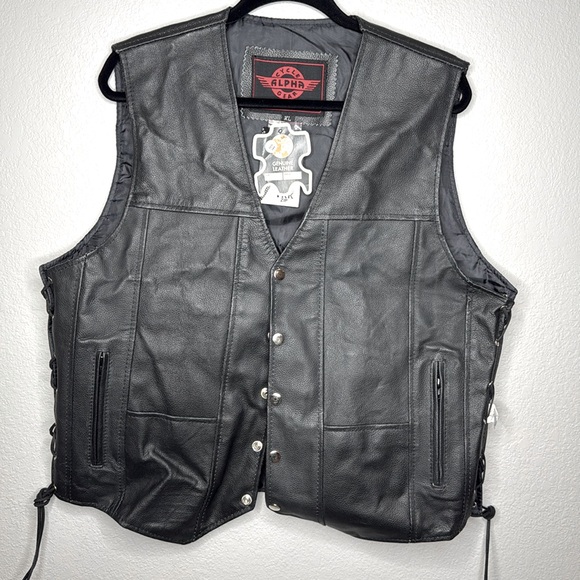 Alpha | Jackets & Coats | Alpha Leather Motorcycle Vest Black Biker ...